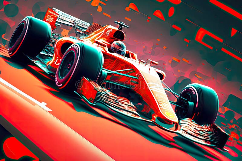 Bright Red Racing Car Races through Stadium for Formula One Racing ...