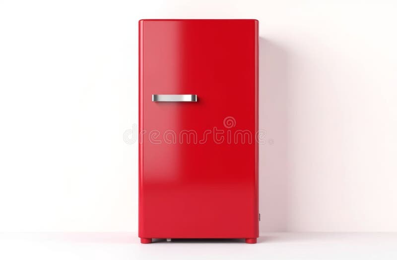 Bright Red Refrigerator Against a Plain White Wall in a Modern Kitchen ...
