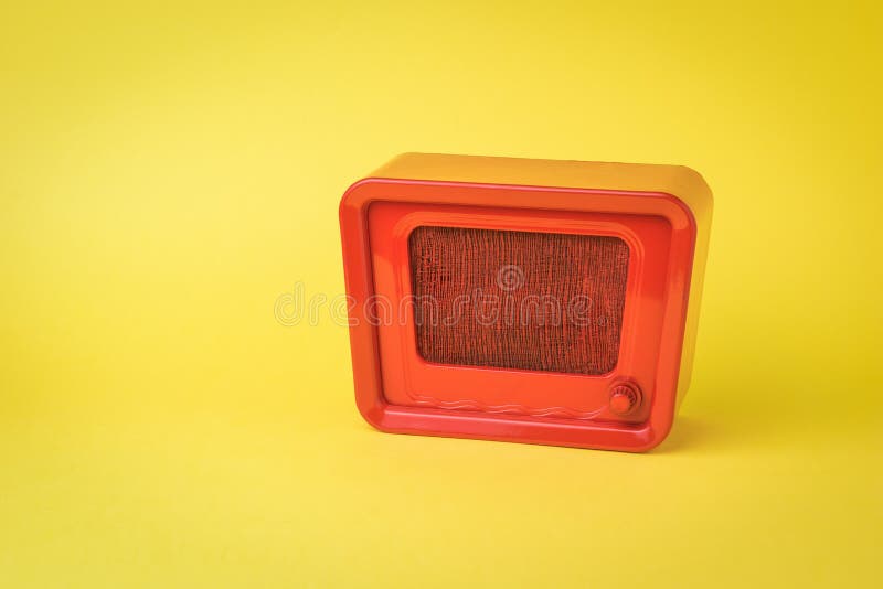 Bright Red Retro Radio on a Yellow Background Stock Image - Image of ...