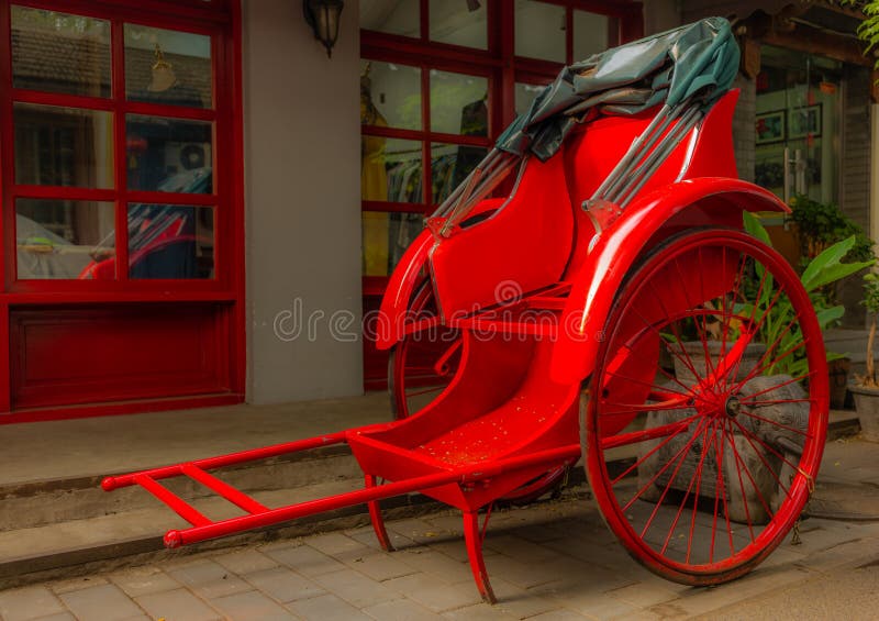 A Bright Red Rickshaw in a Back Alley in a Beijing Hutong - 1 Stock ...