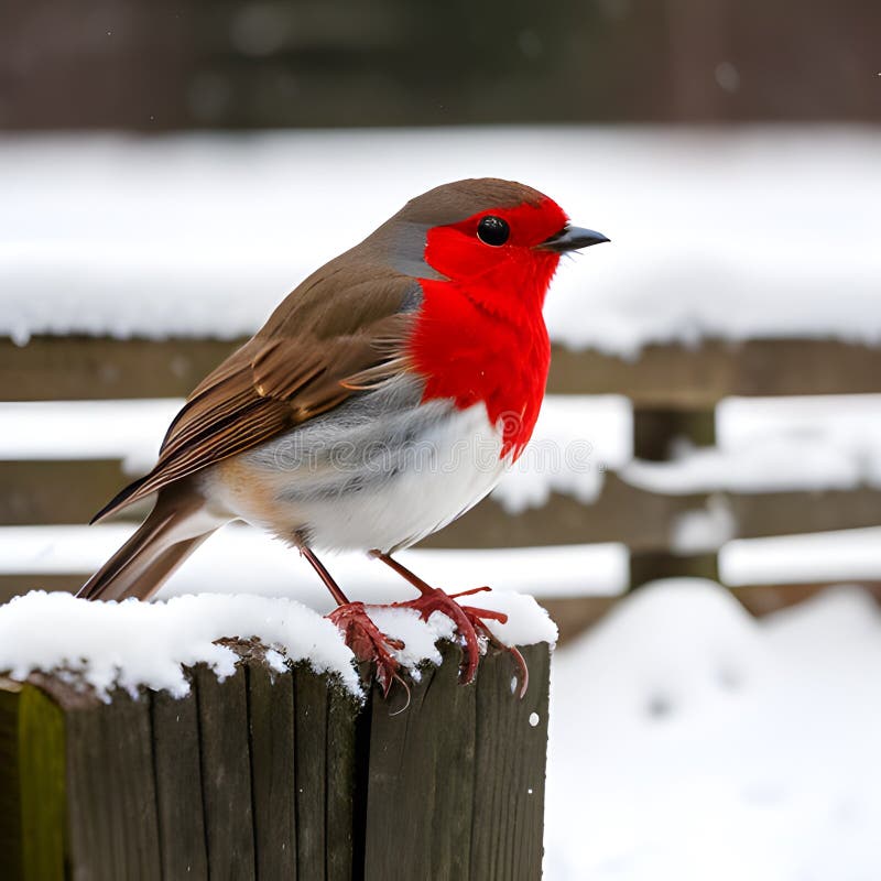 Bright Red Robin in the Snow Stock Illustration - Illustration of wing ...