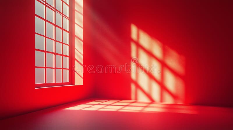 Bright Red Room with Patterns of Light Created by Window Shadows in a ...