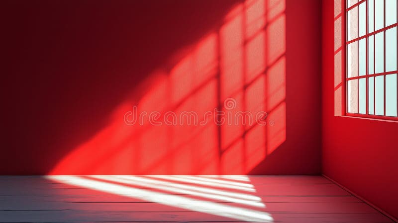 Bright Red Room with Patterns of Light Created by Window Shadows in a ...