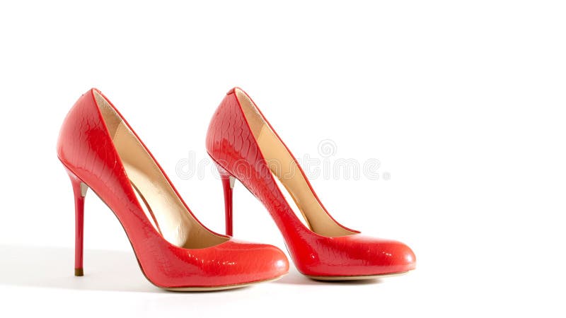 Bright Red Shoes on the White Background. Side View Picture. Beautiful ...