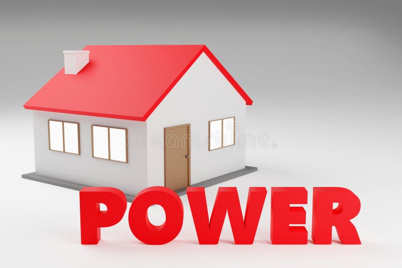 Bright Red Sign Power with Small House Power Minimal Concept 3D Render ...
