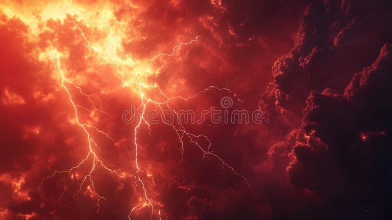 Bright Red Sky Lightning stock image. Image of dark - 377487043
