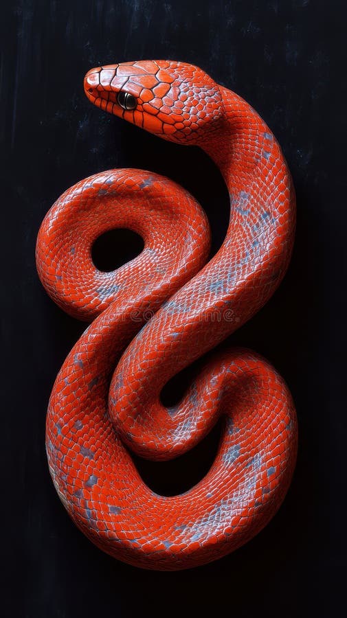 Bright Red Snake Coiled on Dark Background Showcasing Vibrant Scales ...