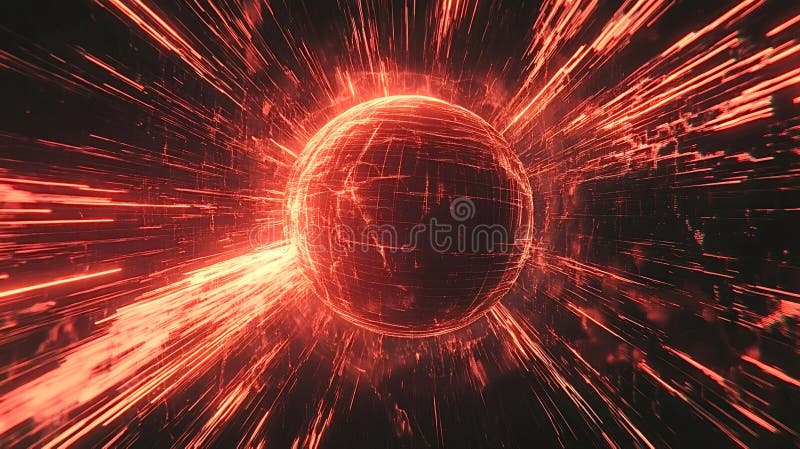 Bright Red Sphere Emits Energy Beams in Digital World Stock Image ...
