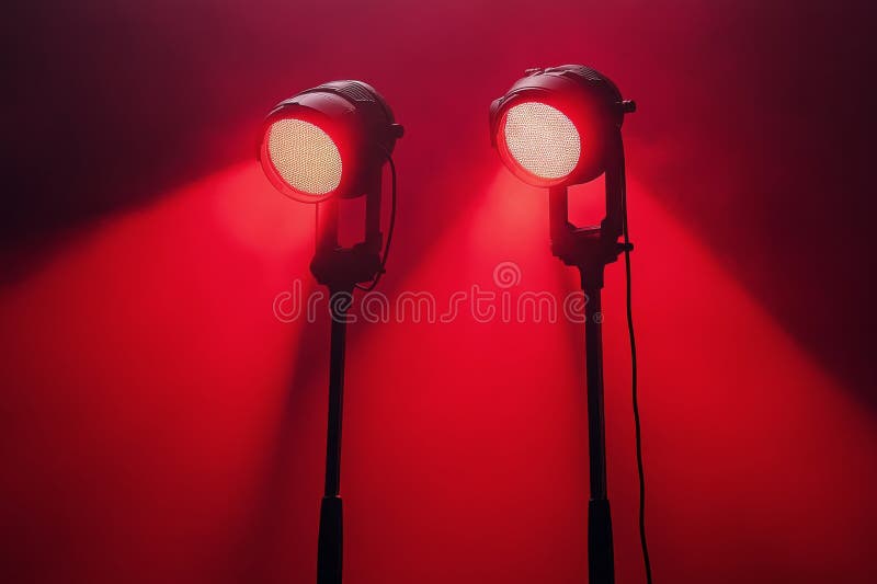 Bright Red Stage Lights Create Dramatic Atmosphere for Performance in a ...