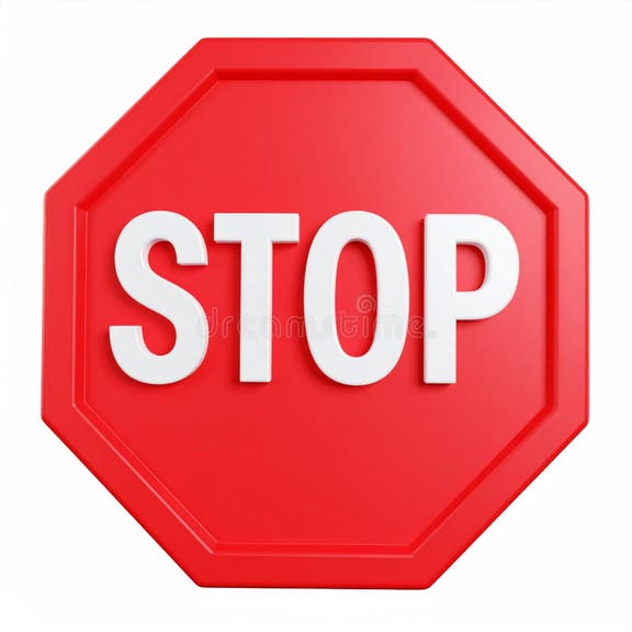 Bright Red Stop Sign with White Letters, 3D Render on Transparent ...