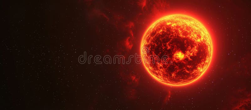 Bright Red Sun Glowing in Dark Space with Stars Stock Photo - Image of ...