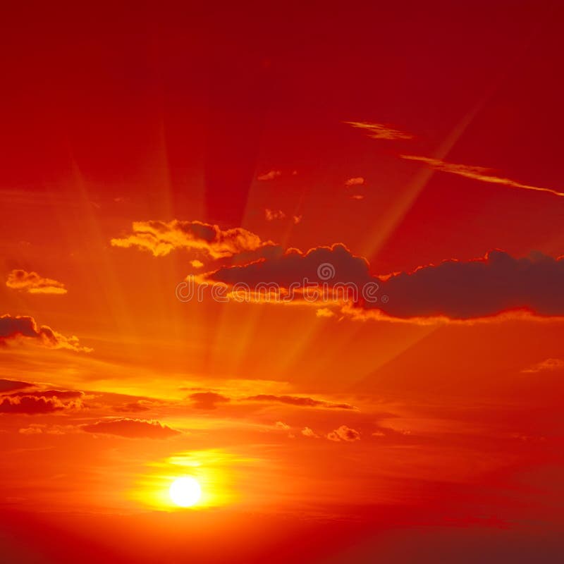 Bright red sunrise stock image. Image of nature, beam - 80989137