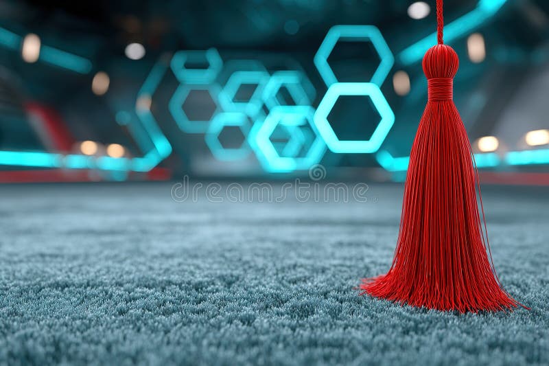 Bright Red Tassel Hangs in a Contemporary Setting with Illuminated ...