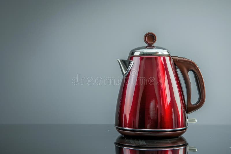 A Bright Red Tea Kettle Sits on a Table, Ready for Use Stock Photo ...