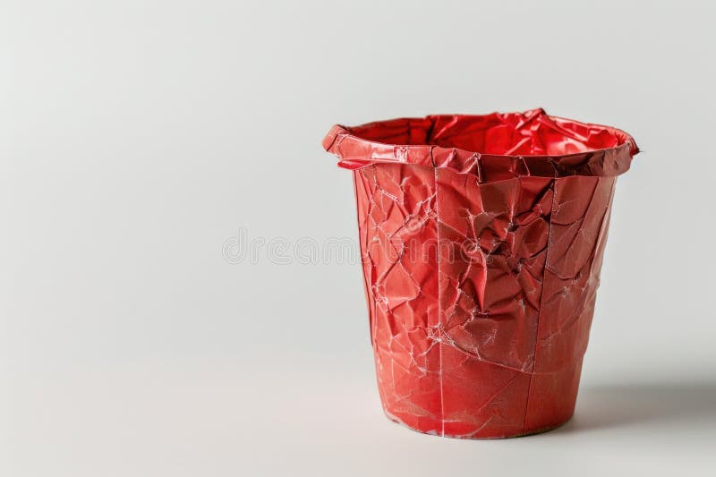 A Bright Red Trash Can Placed on a Table, Possibly in a Kitchen or ...