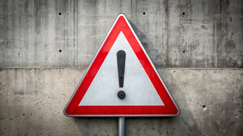 Bright Red Triangular Warning Sign on Gray Concrete a Clear and ...