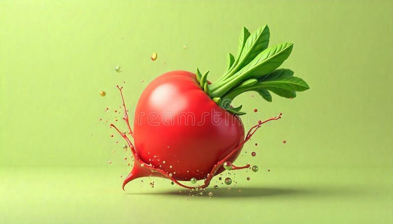 Bright Red Turnip with Fresh Green Leaves and Splash Stock Illustration ...