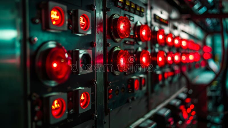 Bright Red Warning Lights Flickering on the Control Panel Signaling Potential Issues Stock Image ...