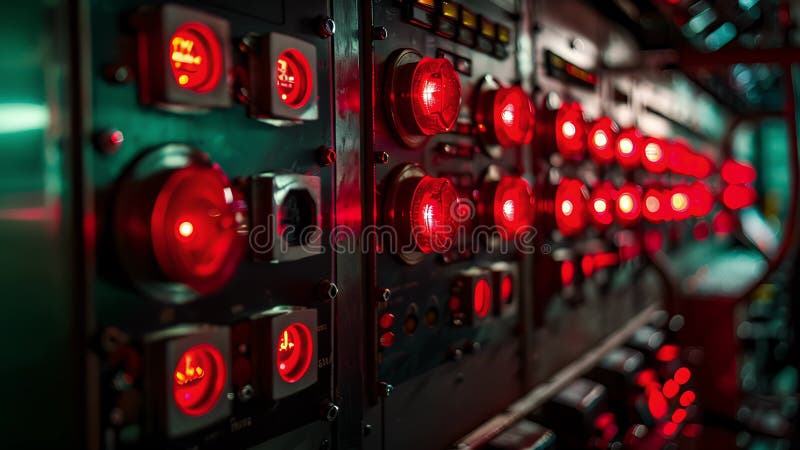 Bright Red Warning Lights Flickering on the Control Panel Signaling ...
