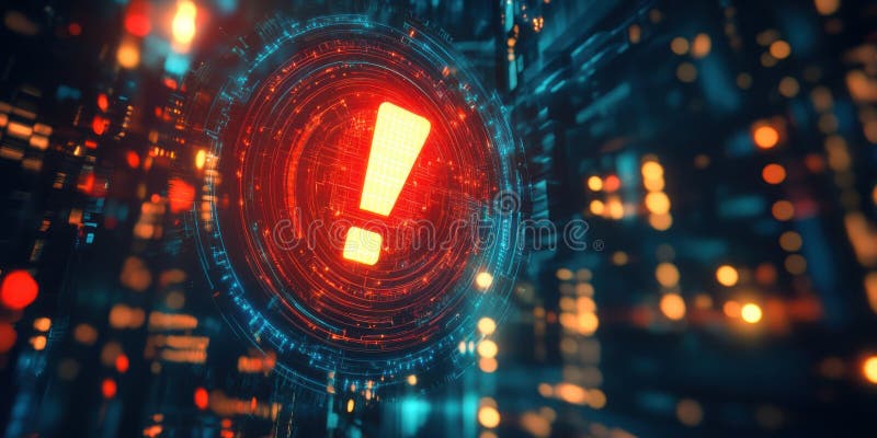 Warning Symbol in Futuristic Digital Environment with Glowing Elements ...