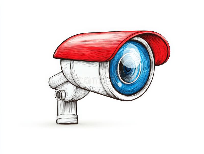 Bright Red and White Surveillance Camera with a Glossy Finish ...