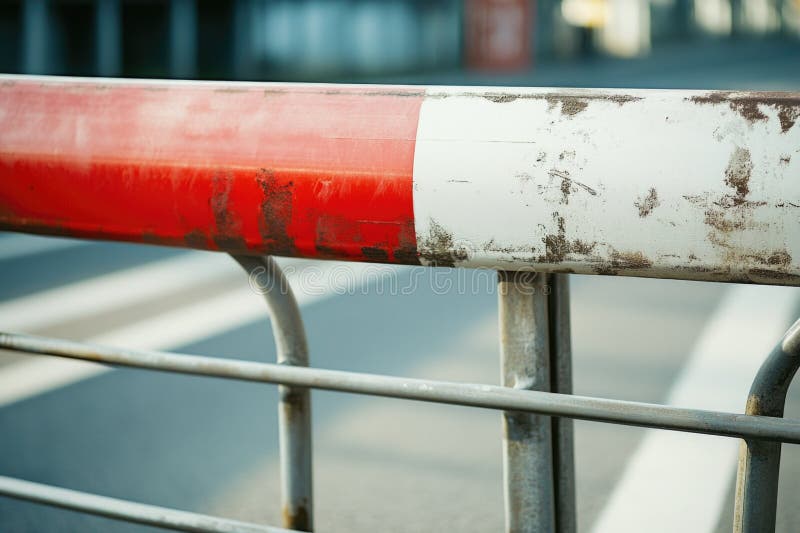 A Bright Red and White Traffic Barrier on the Side of a Road, Perfect ...