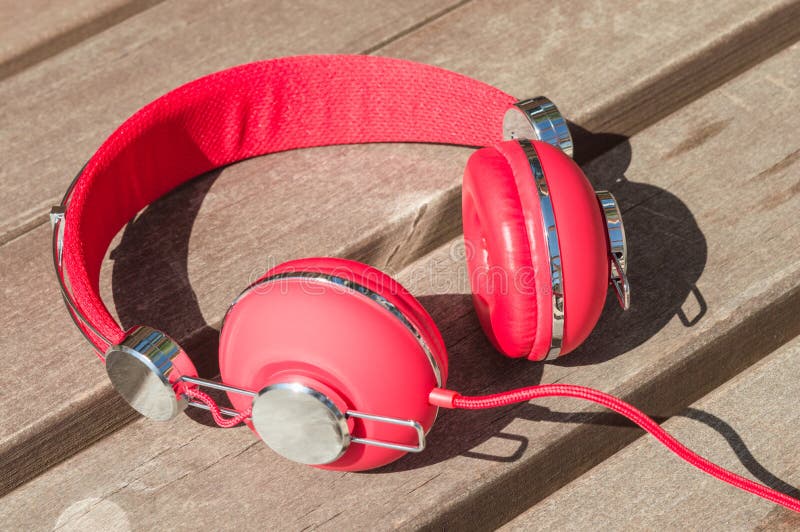 Bright Red Wired Headphones Stock Image - Image of shiny, multicolored ...