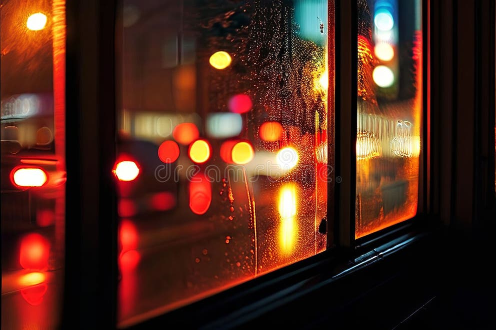 A Bright Reflection of the City Lights during Rush Hour Visible Stock ...