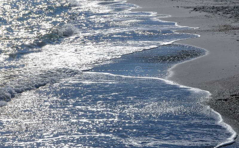 Bright Reflections on the Water on a Sunny Day on the Sandy Shore of ...