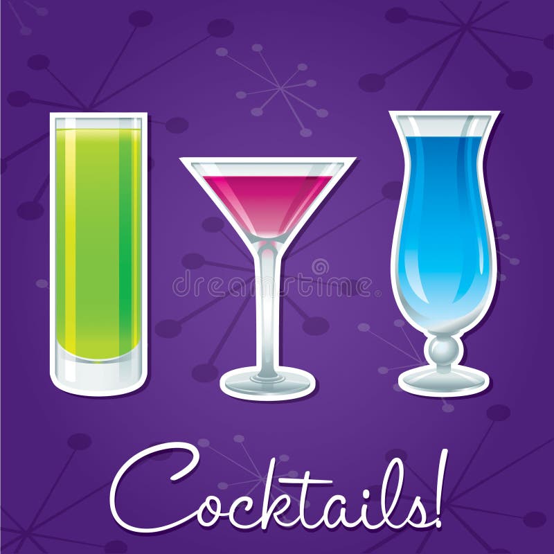 Bright Retro Cocktail Sticker Card Stock Vector - Illustration of pina ...