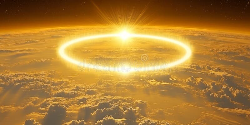 Bright Ring of Light Above Clouds Stock Illustration - Illustration of ...