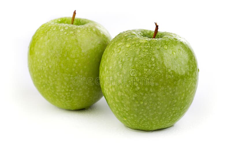 Bright Ripe Green Apples in Water Drops Stock Image - Image of food ...