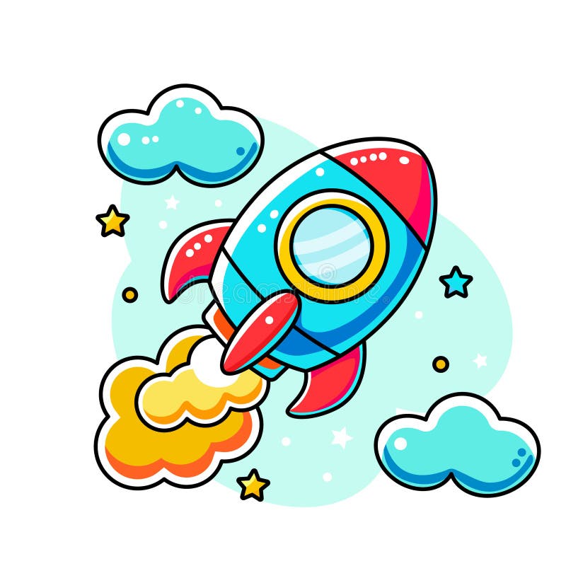 Bright Rocket Quickly Flying Up. Rocket for Children S Print and Fire ...