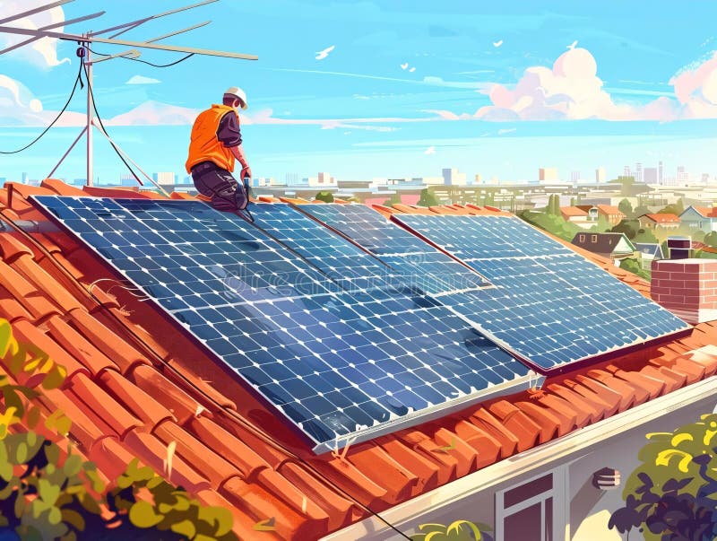 Bright Rooftop Solar Panel Installation in Suburban Setting with ...