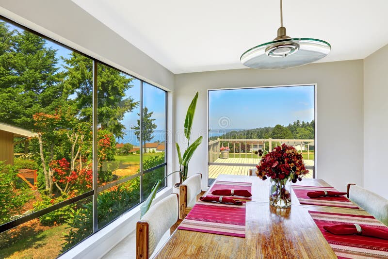 Bright Room with Dining Table Set and Beautiful Window View Stock Photo ...