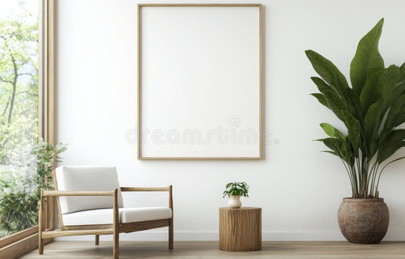 Modern Minimalistic Interior Design with Empty Frame and Houseplants in ...