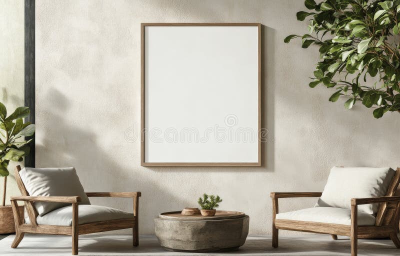 Modern Minimalistic Interior Design with Empty Frame and Houseplants in ...