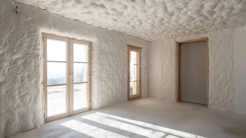 Bright Room Interior with White Spray Foam Insulation Stock ...