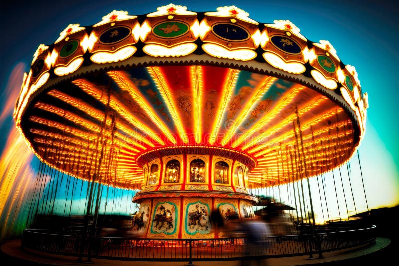 Bright Rotating Carousel for Exciting Entertainment in Amusement Park ...