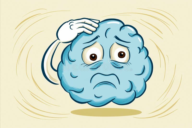Bright Sad or Thinking Brain Holding Hand on Head Forgetting or ...