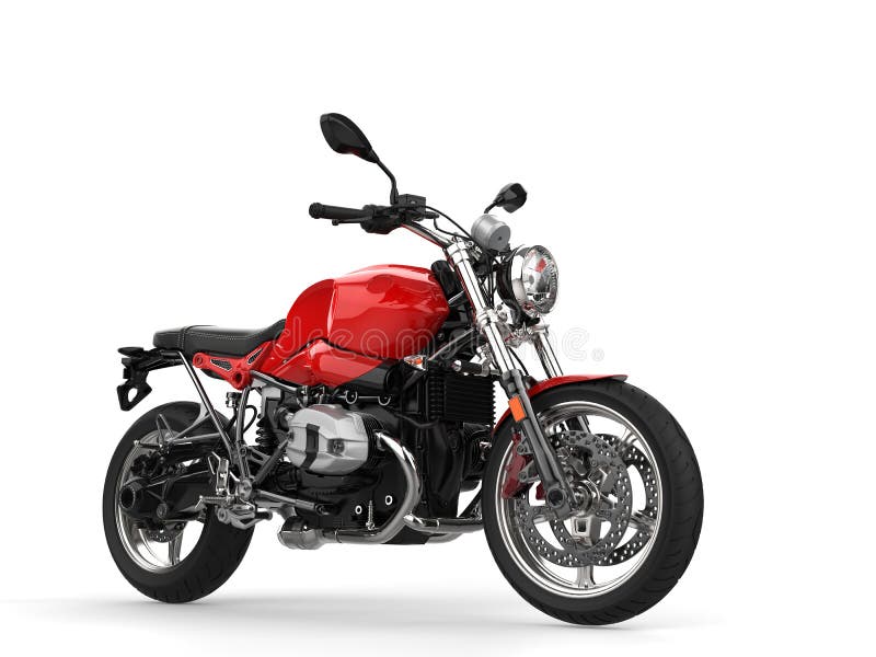 Bright Scarlet Red Modern Motorcycle - Low Angle Beauty Shot Stock ...