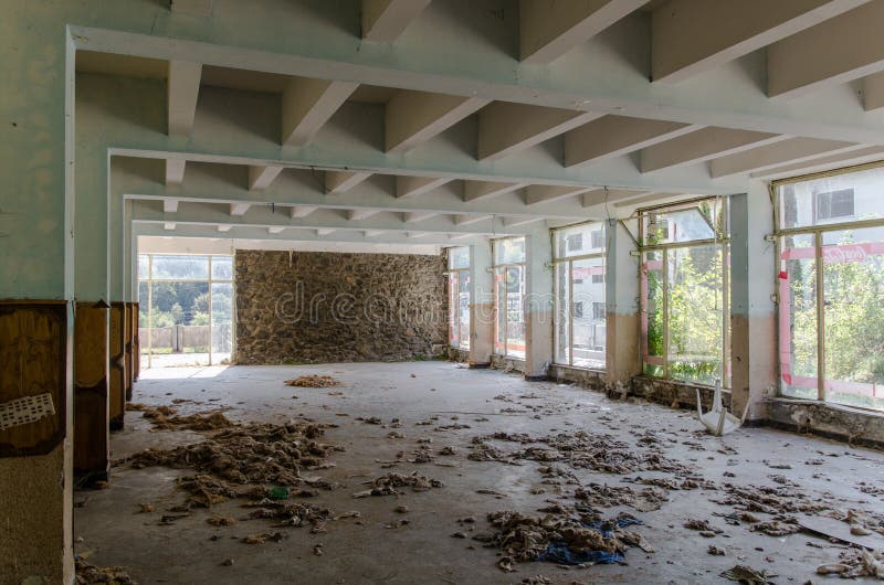 Abandoned And Empty Dining Room In An Old Restaurant Stock Photo ...