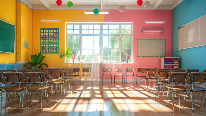 Bright school classroom stock illustration. Illustration of style ...