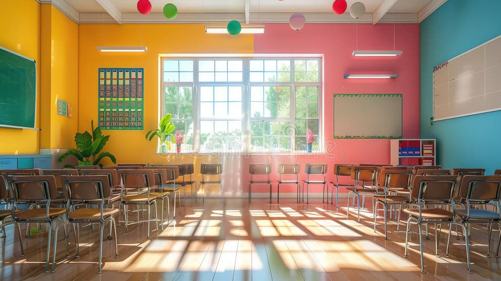 Bright school classroom stock illustration. Illustration of style ...