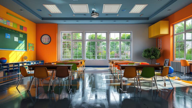 Bright school classroom stock illustration. Illustration of board ...