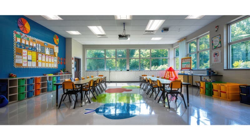 Bright school classroom stock illustration. Illustration of room ...