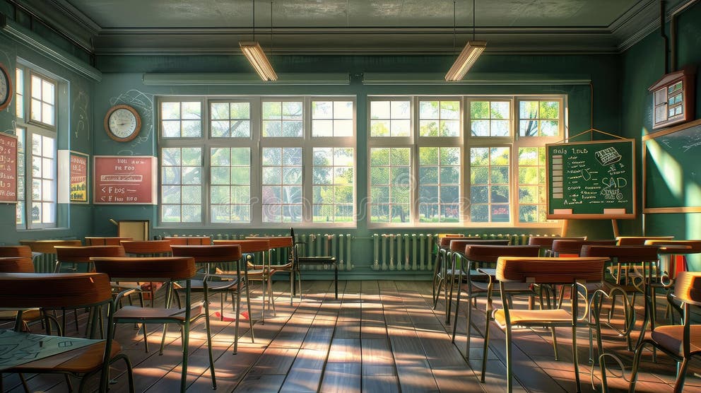 Bright school classroom stock illustration. Illustration of stadium ...