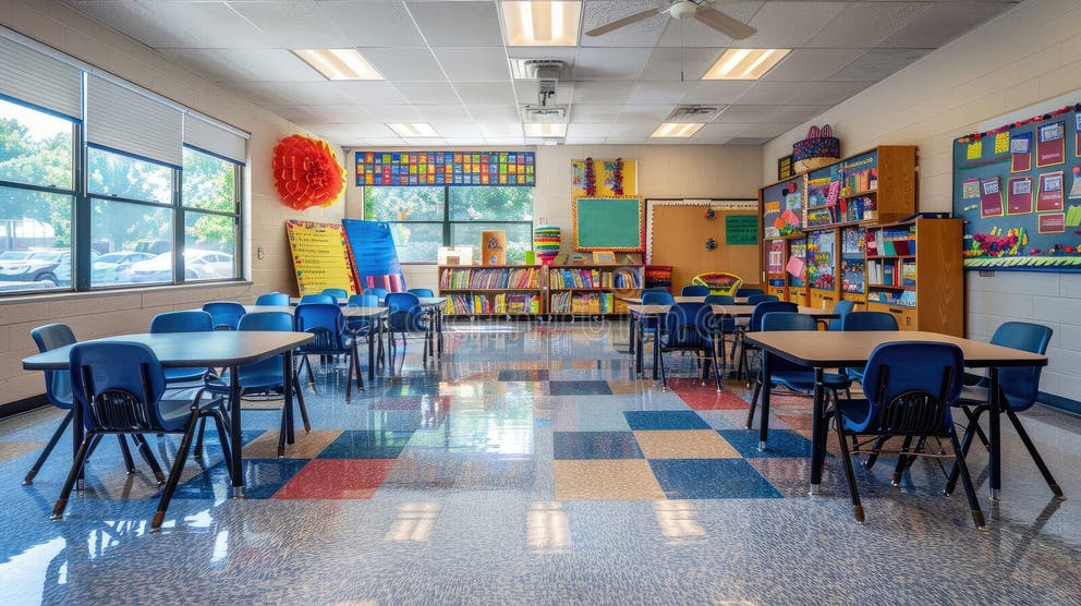 Bright school classroom stock illustration. Illustration of design ...