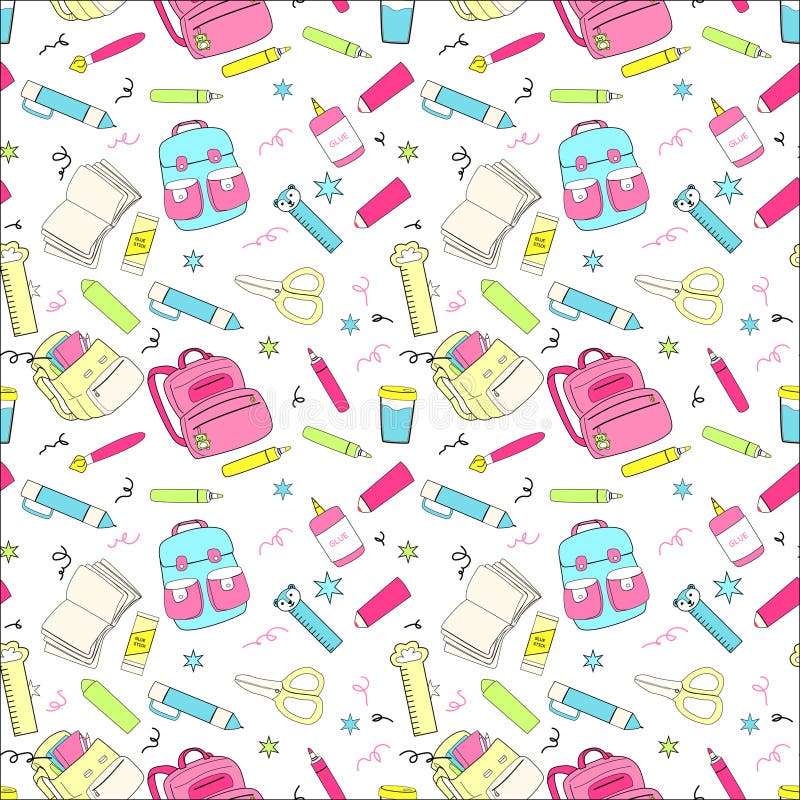 Bright School Supplies Pattern for Back To School Design and Decoration ...