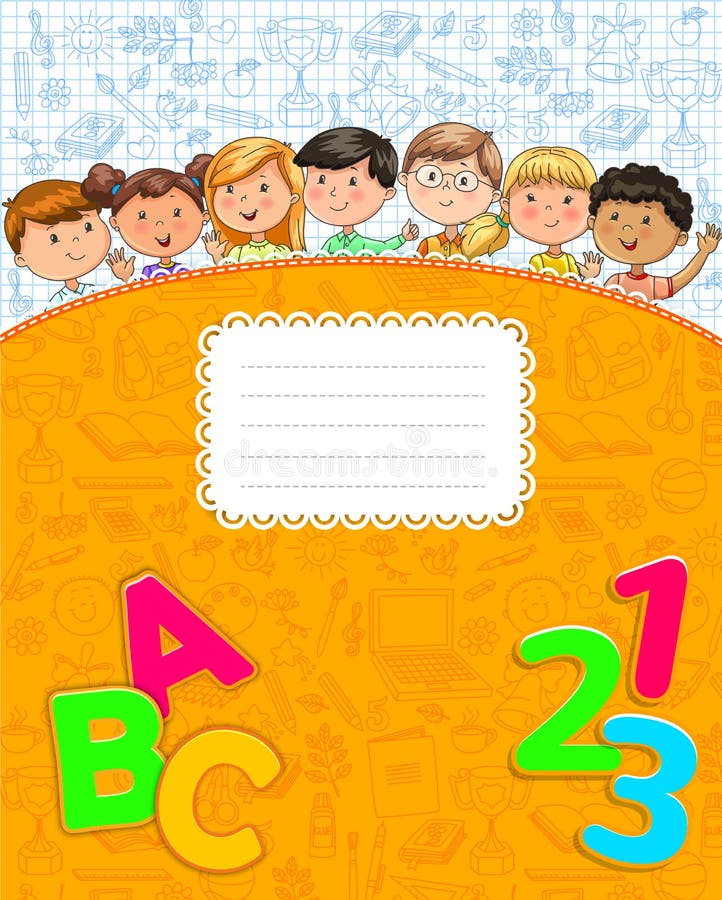 School Yellow Notebook with Cute Funny Kids Stock Vector - Illustration ...
